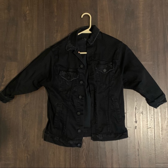 MOTHER | Jackets & Coats | Mother Distressed Black Denim Jacket | Poshmark